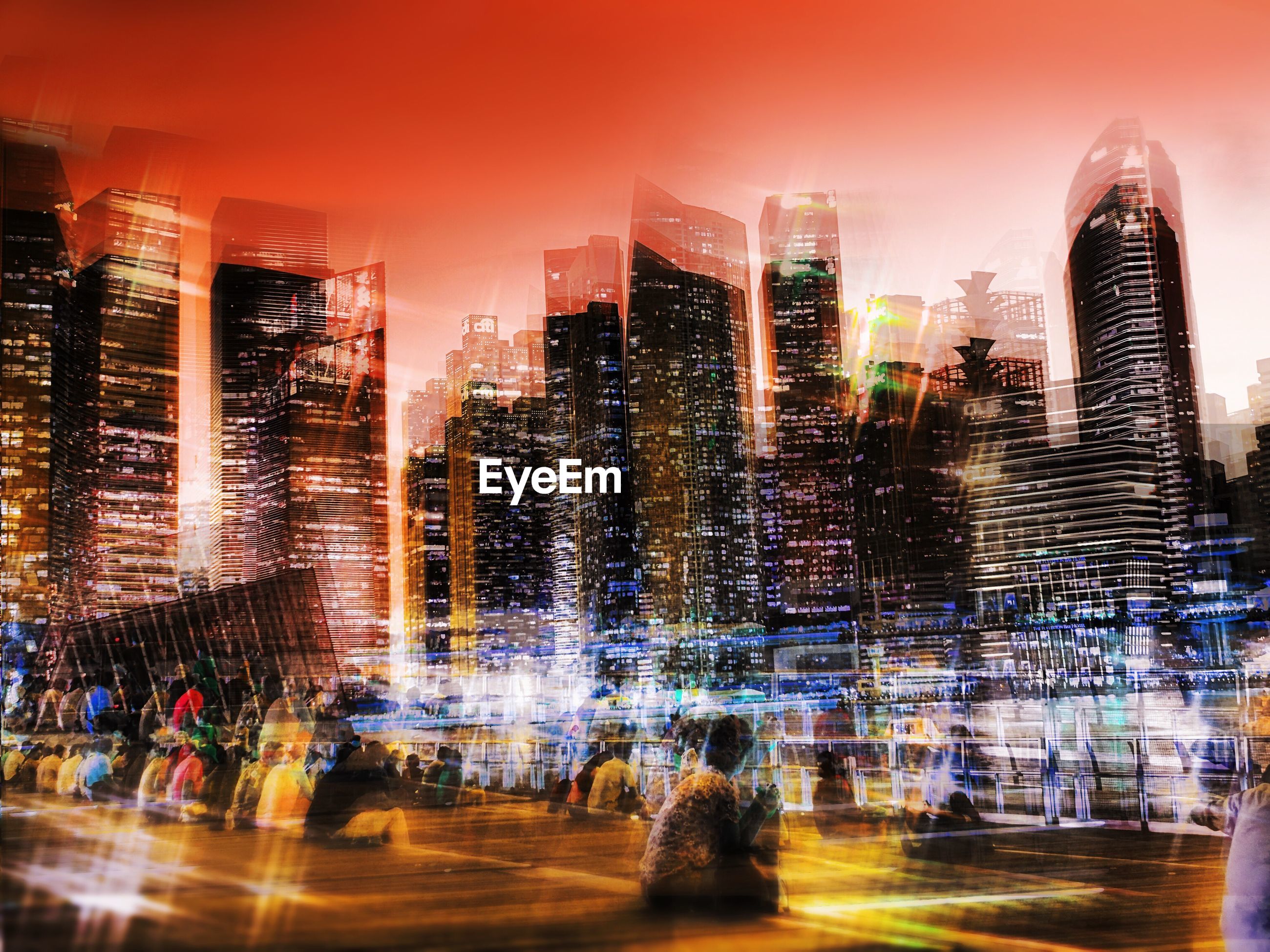 View of city lit up at night | ID: 100548807