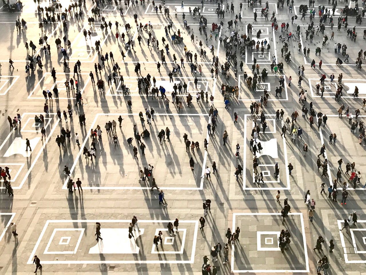 High angle view of people walking in city | ID: 107683413